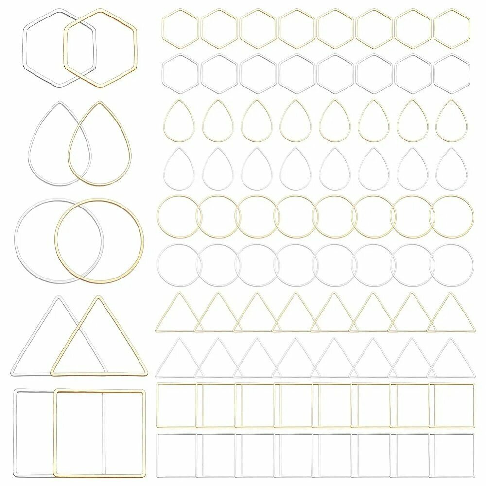 100 шт. 10 стилей латунных соединительных колец, квадратные треугольные кольца, смешанные формы, смешанные цвета