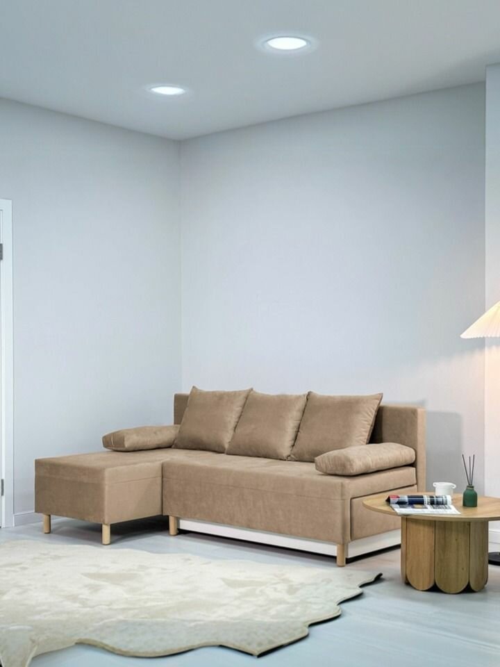 Блум диван угловой, лофтмебель, 201х134х91, бежевый, велюр