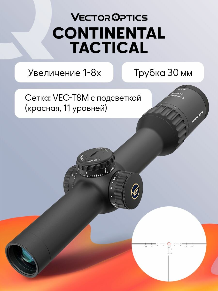 Прицел оптический Vector Optics Continental Tactical ED 1-8x, D24, подсветка красная