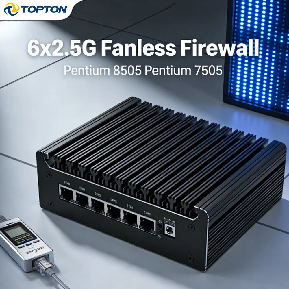 Безвентиляторный мини-ПК Topton Intel Pentium 8505/7505, 6 портов 2.5GbE LAN, Firewall/Proxmox/pfSense, домашний сервер, промышленный маршрутизатор