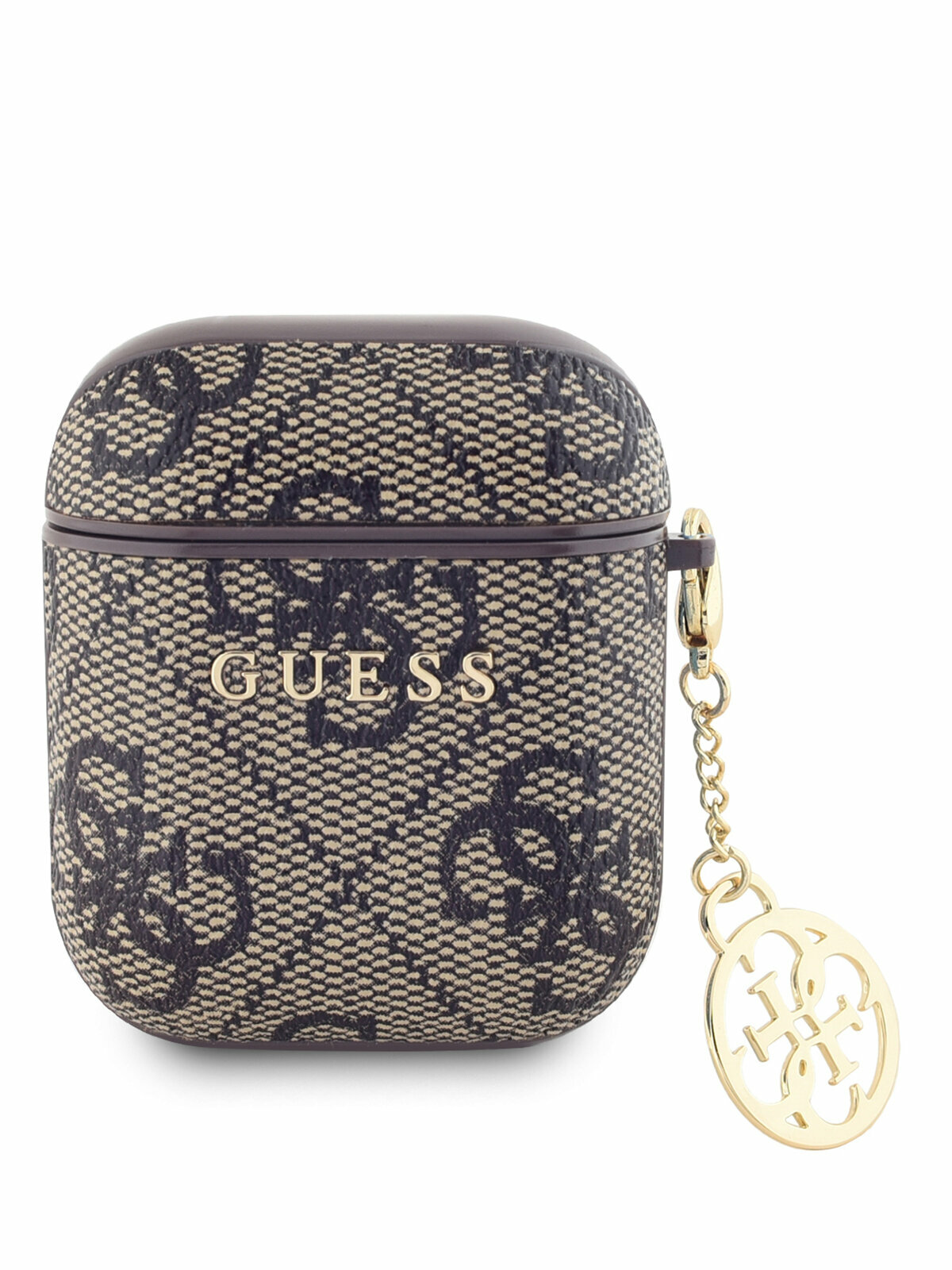 Guess для Airpods 1/2 чехол PU leather 4G with Classic metal logo and Charm Brown