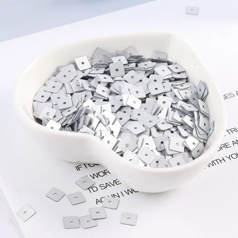 Серебряные квадратные блестки 7 мм, 500 шт.