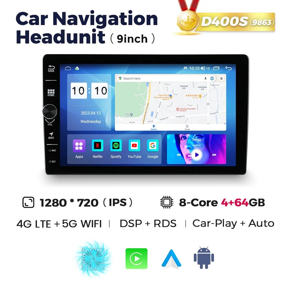 MEKEDE Автомагнитола магнитола 2 дин андроид автомагнитола магнитола 9 10.1 дюйм, 9D400S