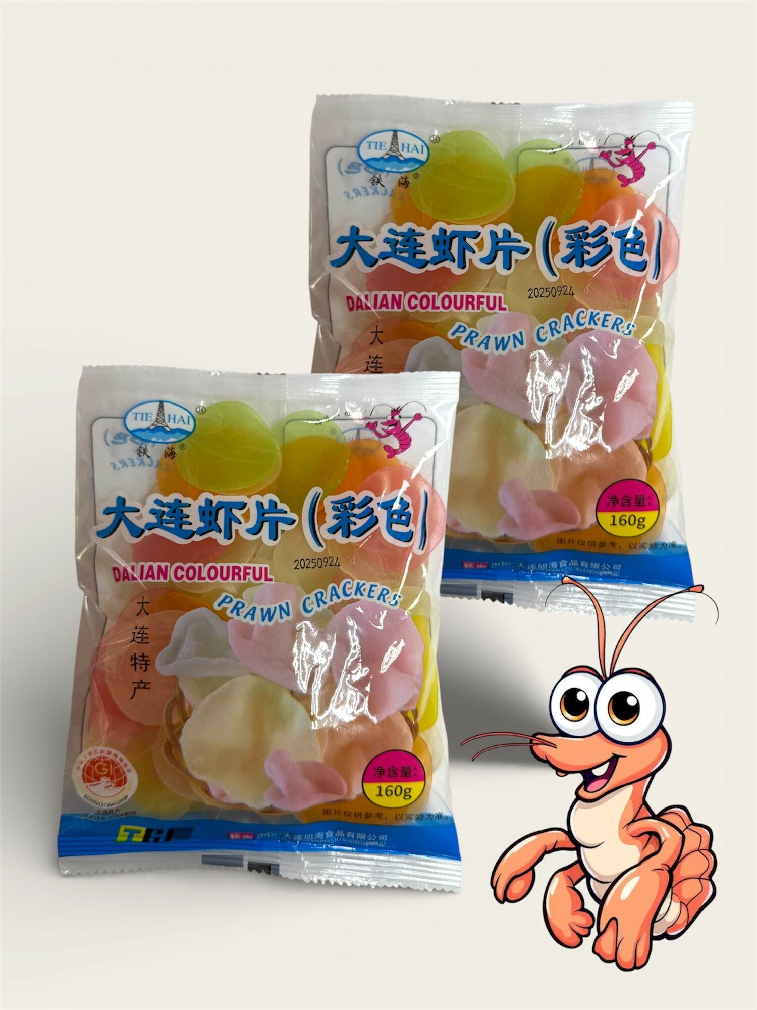 Креветочные чипсы для жарки цветные, снэк, 2 шт.*160 гр