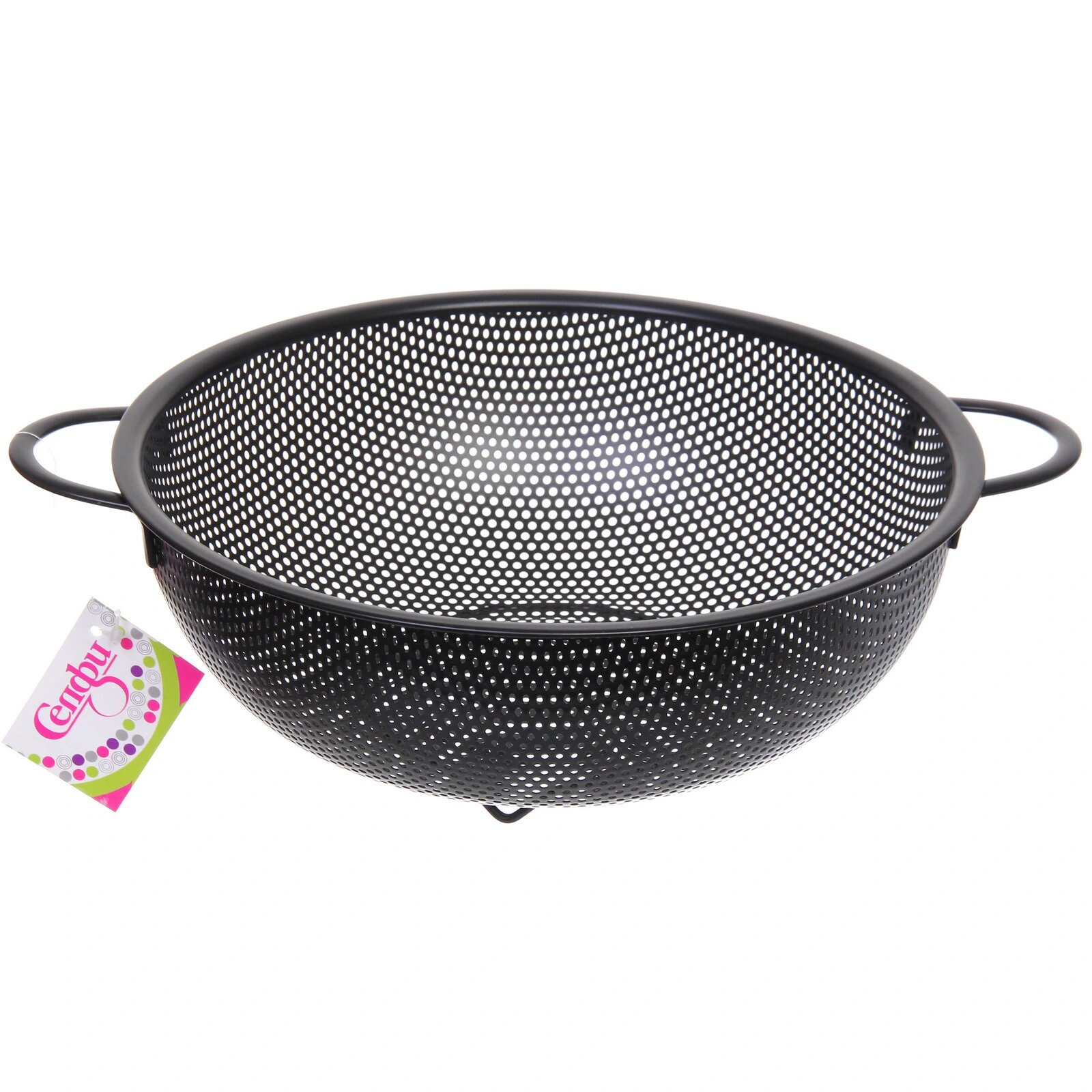 Дуршлаг металлический «Black» 25см, черный, с ручками и подставкой, мелкая перфорация