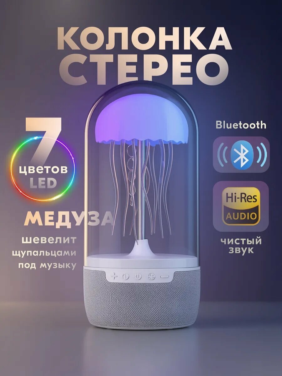 Беспроводная портативная колонка Медуза с RGB подсветкой / Bluetooth / MP3 / AUX / Micro SD