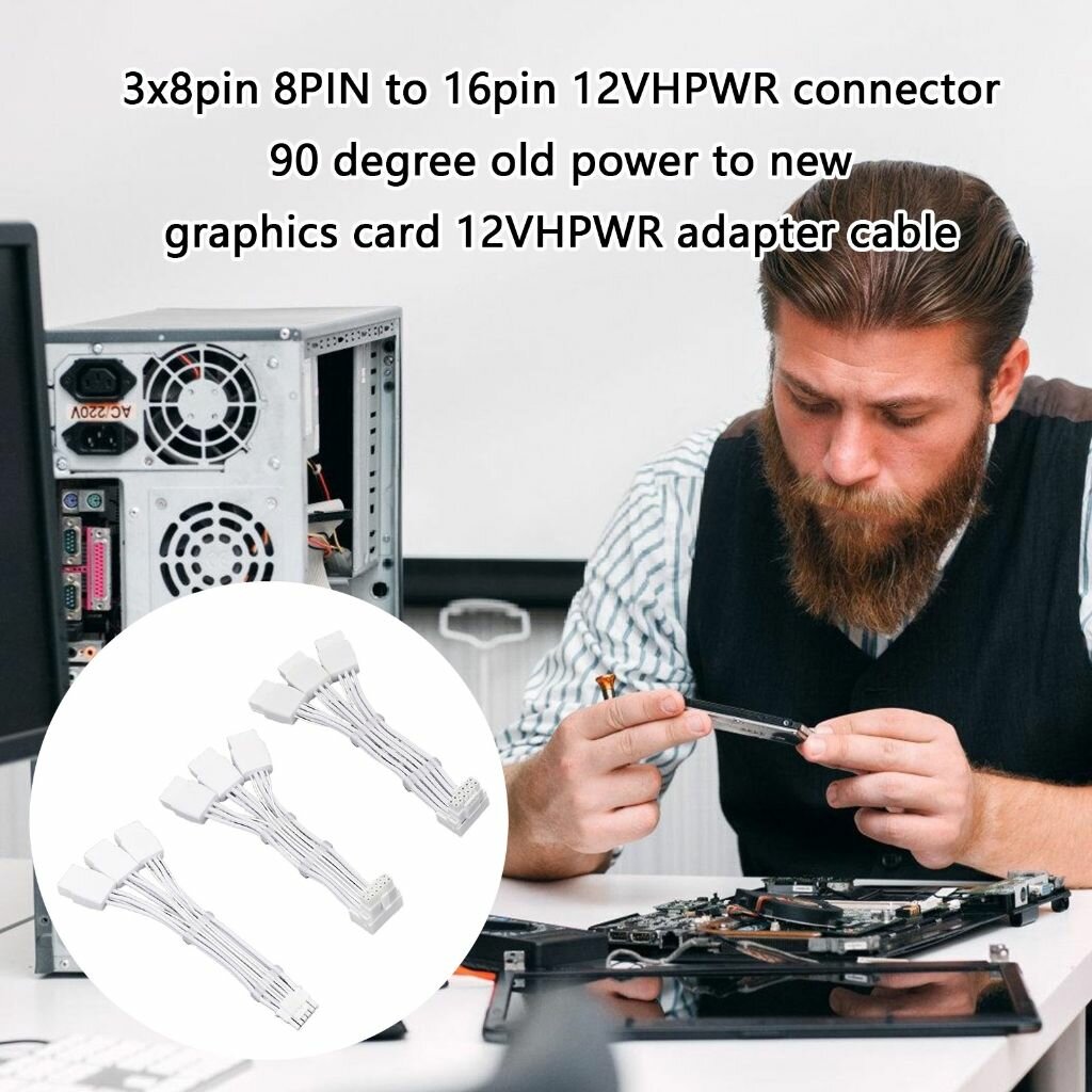 3x8pin 8PIN to 16Pin 12VHPWR GPU Extension Adapter 16Pin GPU Cable Splitter, - Обратный изгиб