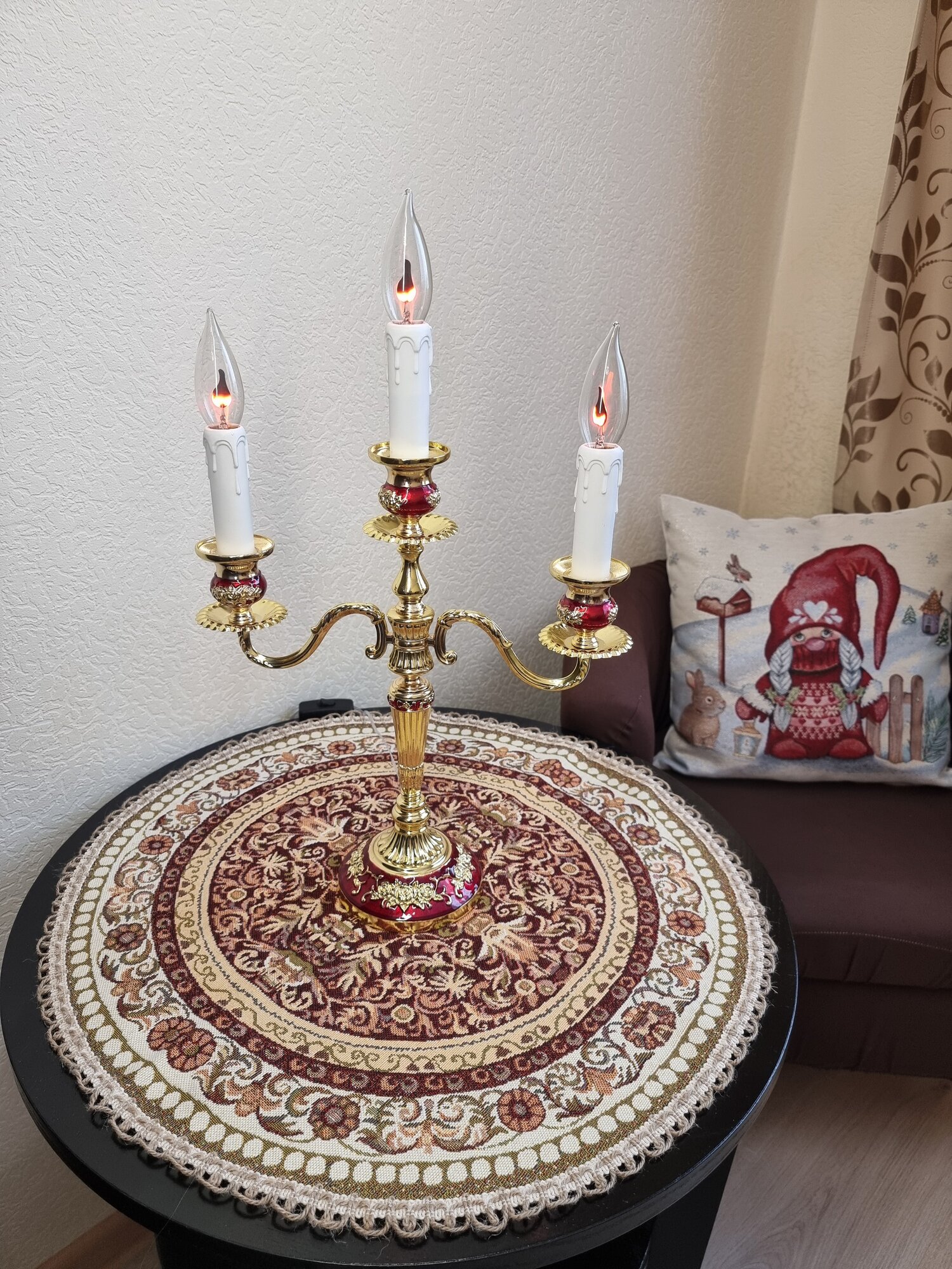 Электрический винтажный канделябр "Розариум" на три лапочки, красный с золотом