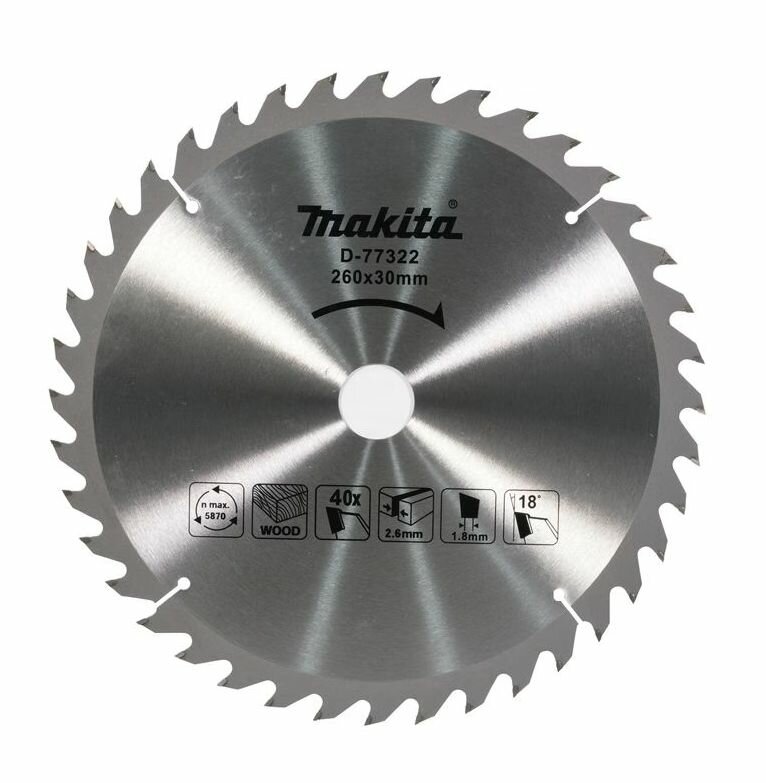 Пильный диск для дерева, 260 мм. Makita D-77322