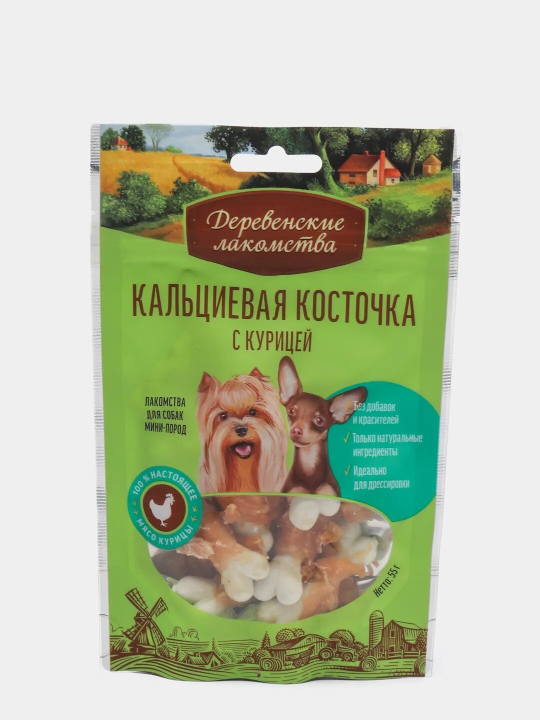 Лакомство для собак мини-пород Деревенские лакомства Кальциевая косточка с курицей, 55 гр
