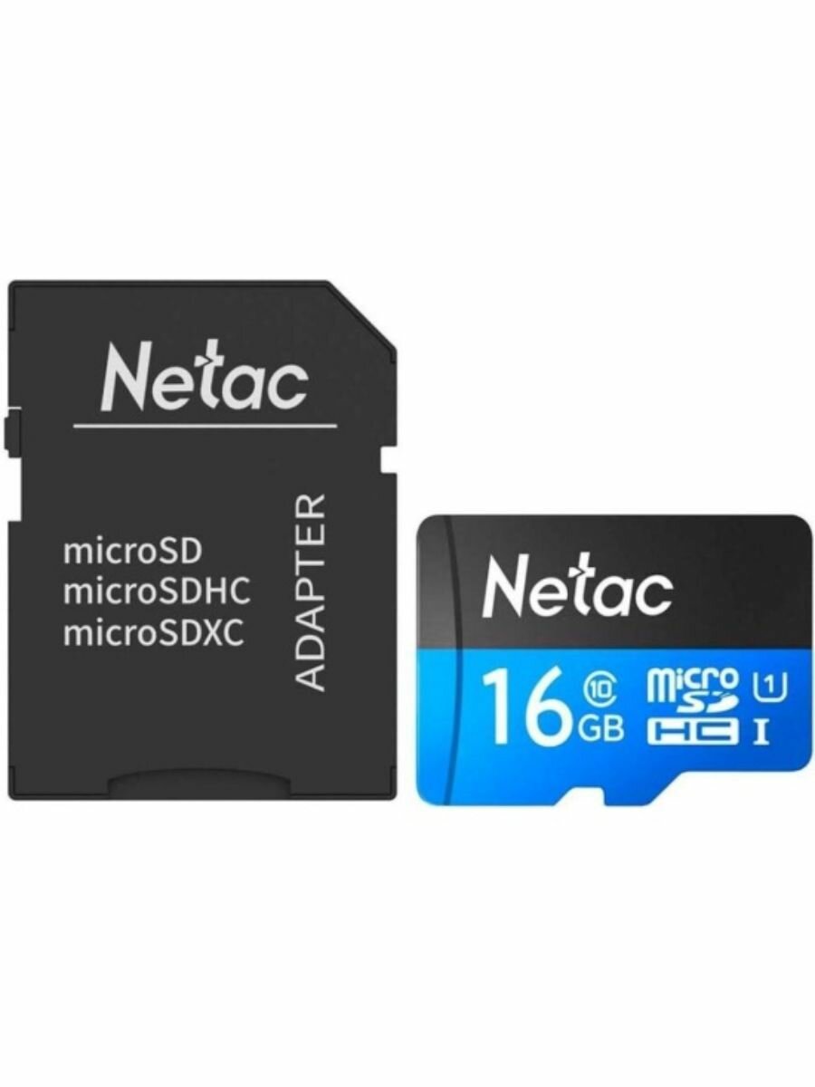 Карта памяти Netac MicroSD P500 Standard Class 10 UHS-I (90 Mb/s) + SD адаптер, 16GB