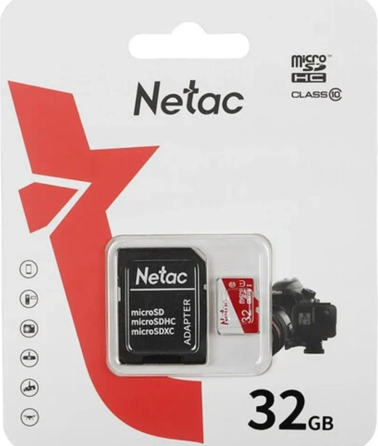 Карта памяти MicroSD 32GB Netac P500 Eco Class 10 + SD адаптер