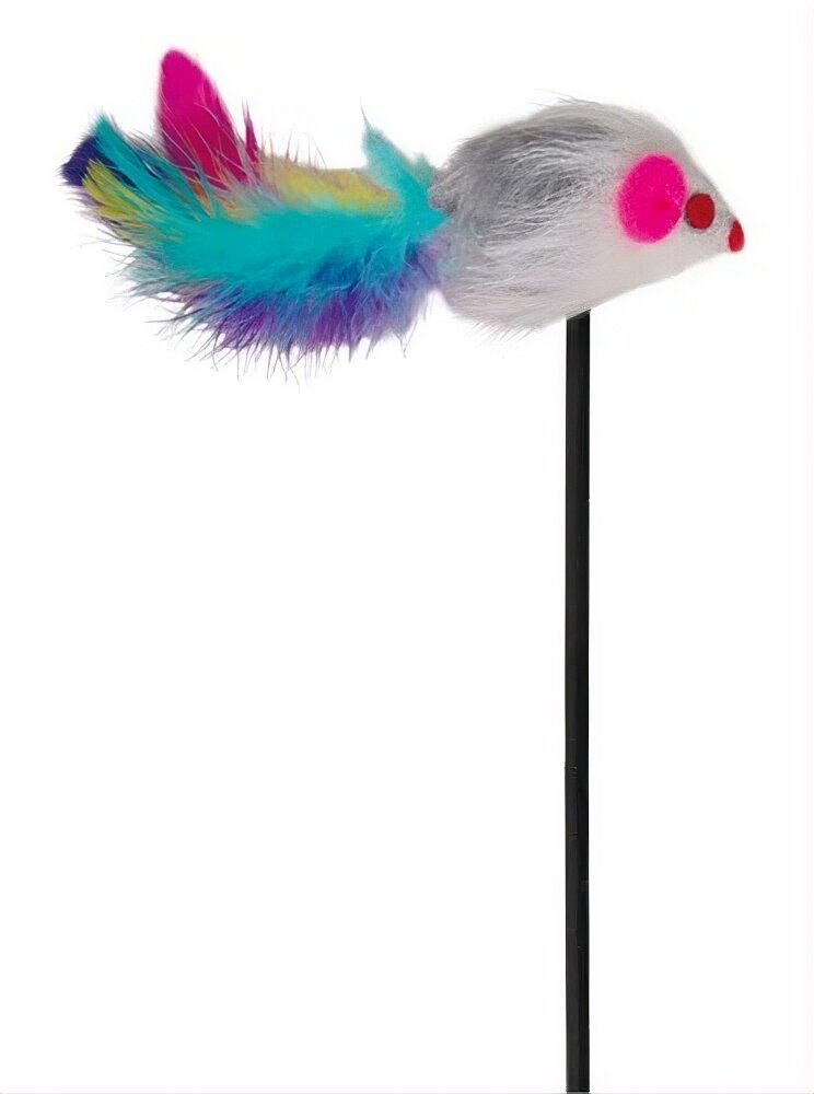 Дразнилка для кошек Trixie удочка с разноцветной мышкой, 50 см