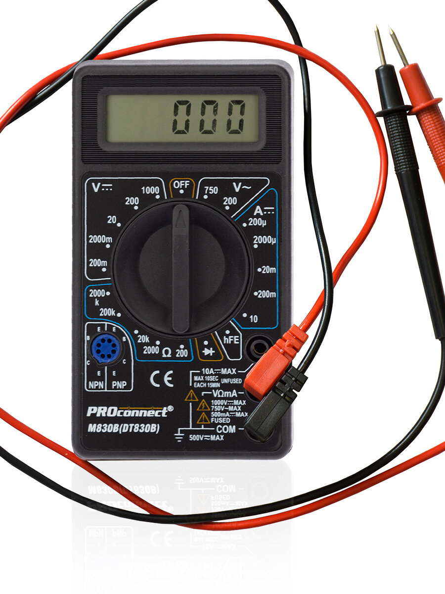 Портативный мультиметр PROconnect M830B (DT830B), электробезопасность CAT lll