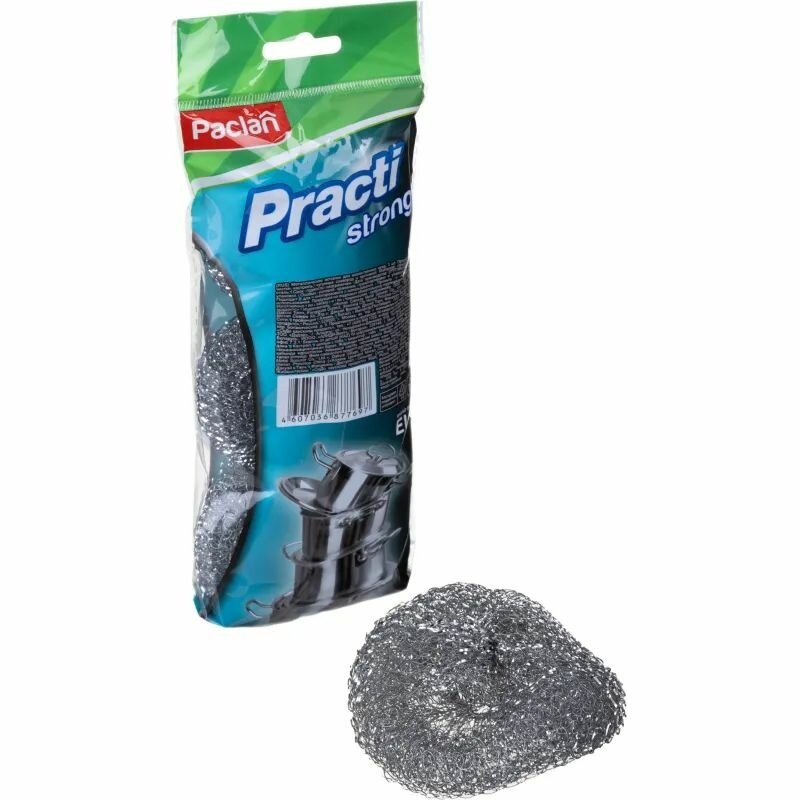 Губка-мочалка металлическая средняя PACLAN D 7,5 см. вес 14гр. 3шт./уп.