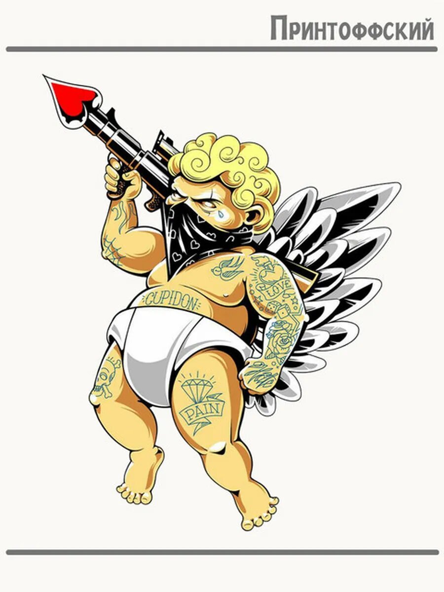 Термонаклейка для одежды и аксессуаров DTF-печать купидон cupid с автоматом