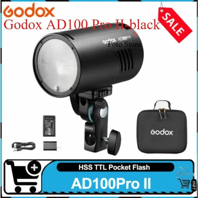 Bспышка Godox AD100 Pro II standard Flash Strobe, 100Ws 3300mAh 1.5s Recycling Time, HSS TTL 1/8000s 490 Full-Power Flashes 2.4G Wireless, фотосъемки на открытом воздухе