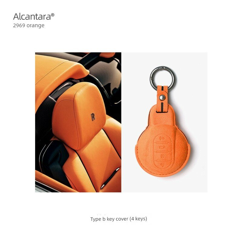 Кожаный чехол для ключей BMW Mini из Alcantara, оранжевый цвет, 4-кнопочный дизайн под Countryman JCW Cooper Clubman
