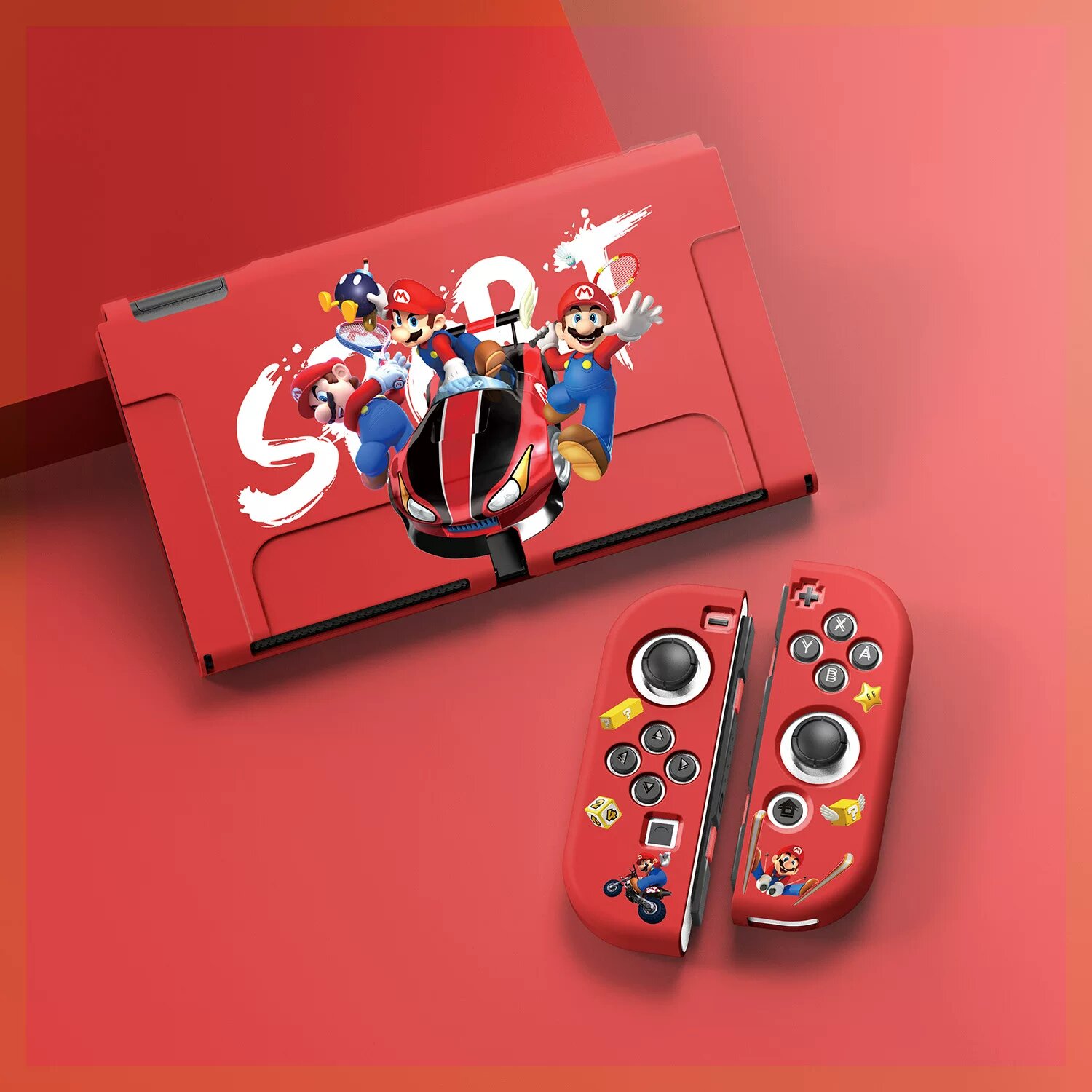 Кейс из ТПУ для Nintendo Switch 2 OLED версии в красном цвете, серия Mushroom Bros Complete Theme