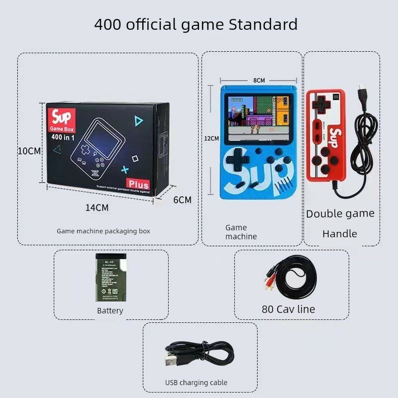 Ретро портативная игровая консоль с 400 встроенными играми, перезаряжаемая, двух игроков, синий цвет - классическое