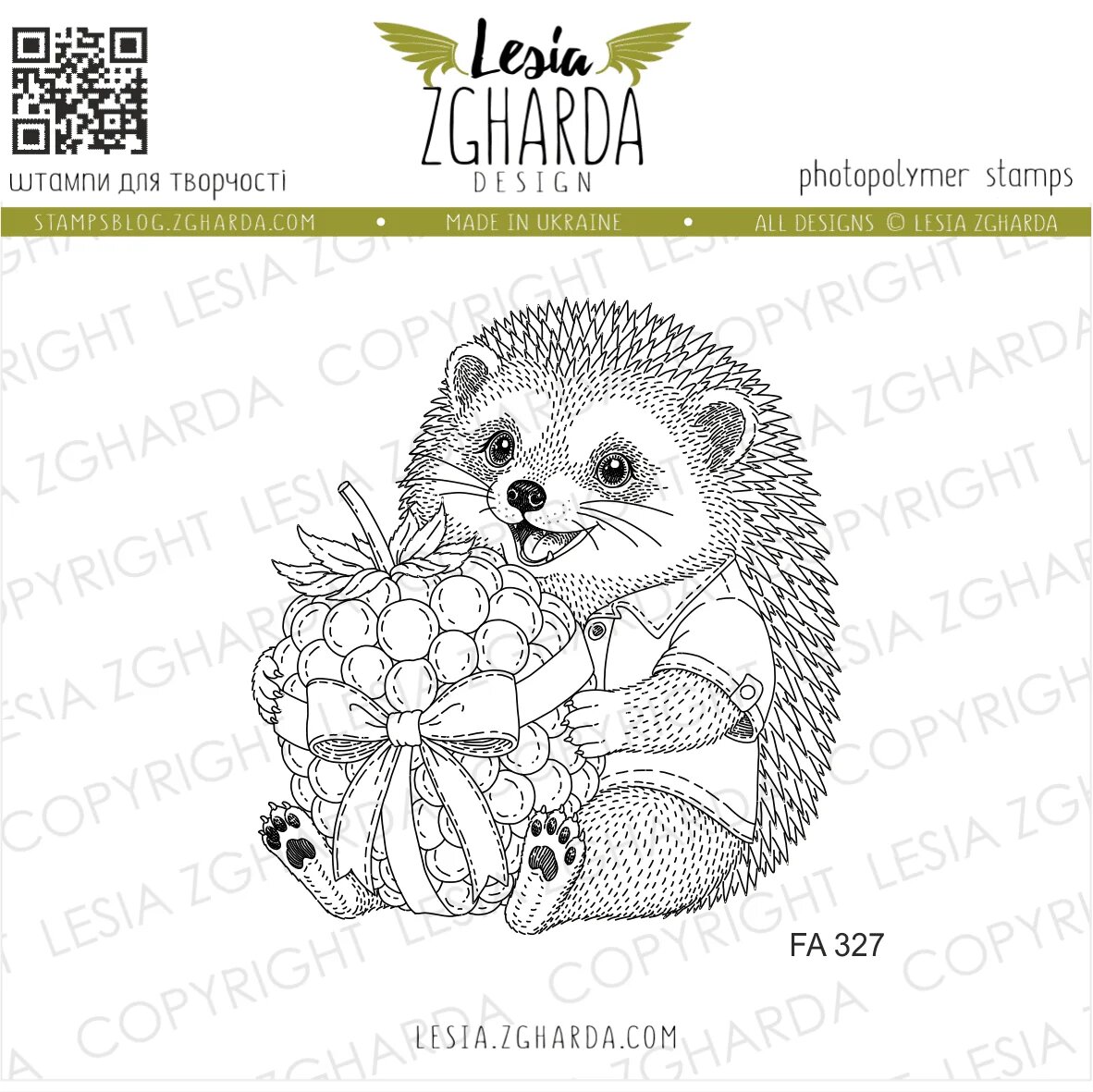 Штамп Lesia Zgharda FA327 Ежик с подарком, stamps-9