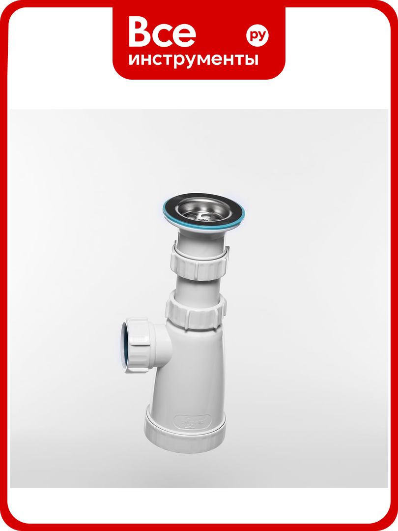 Сифон Инкопласт И 1 1/2*40 для моек BS1000 В00В0020936, сухой затвор из ABS, регулируемая высота, белый корпус