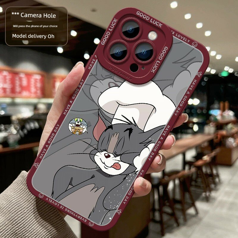 Мягкий силиконовый чехол для Huawei Pura 70 с рисунком повара Тома кота в бордовой гамме