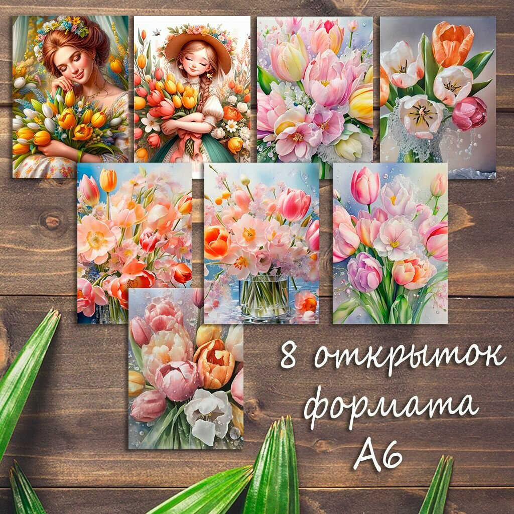 Большой набор открыток Весна, 8 штук