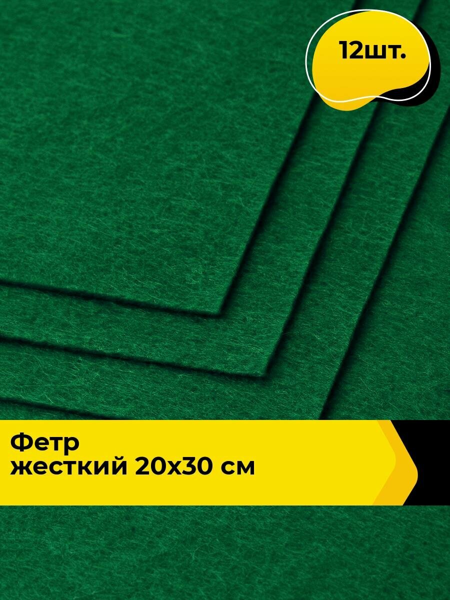 Фетр цветной листовой для рукоделия жесткий 0.1 см, 20x30 см, 12 шт.
