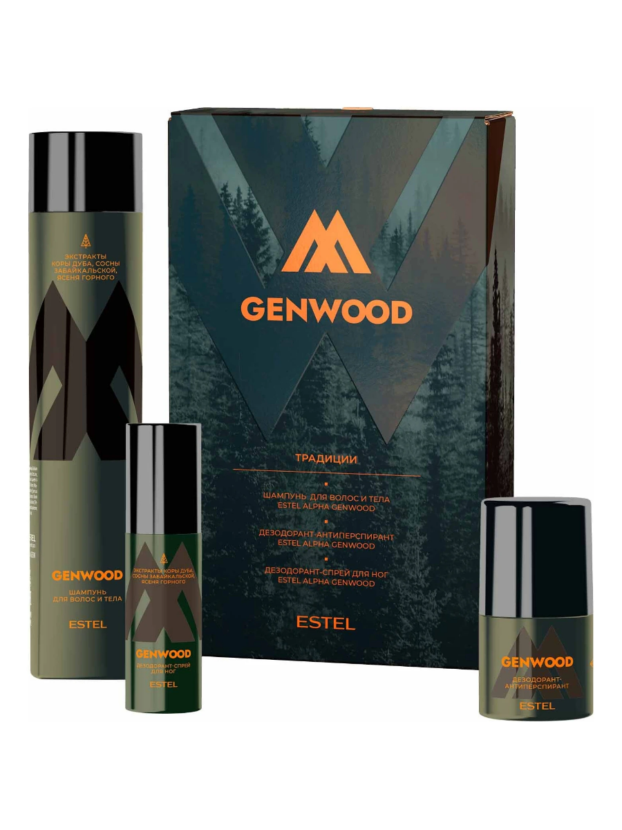 Набор Estel Professional Genwood "Традиции" мужской: шампунь 300 мл + дезодорант для ног 100 мл + дезодорант 50 мл