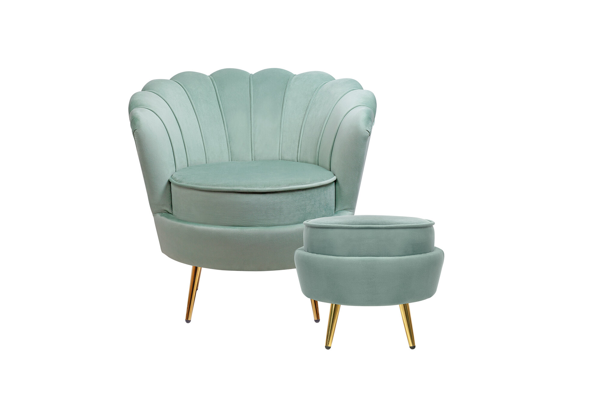 Кресло Mak-interior "Ракушка Pearl Green", с пуфом, зеленый велюр
