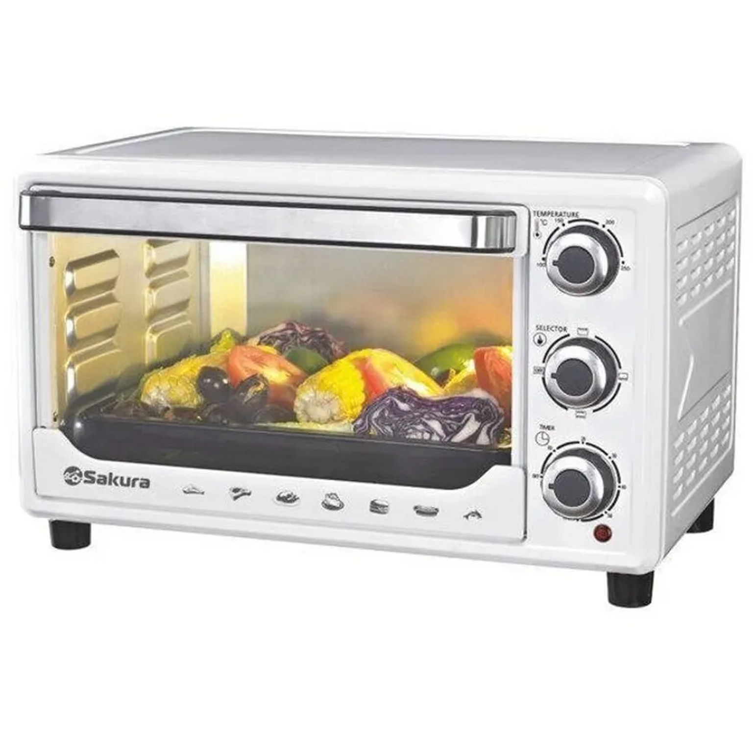 Мини-печь Sakura SA-7000WP, 27 л, 1500 Вт, 3 режима работы, белый