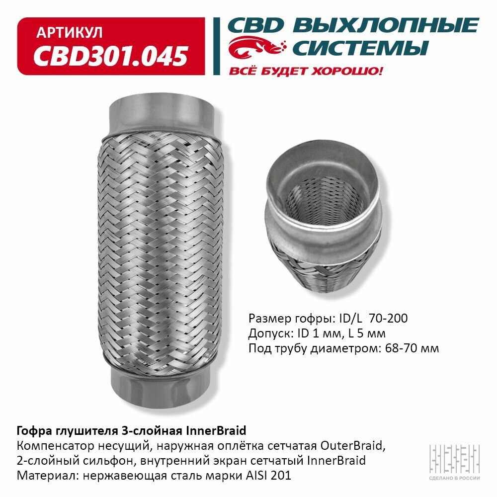 Гофра глушителя 70х200 в 3-ой оплетке CBD