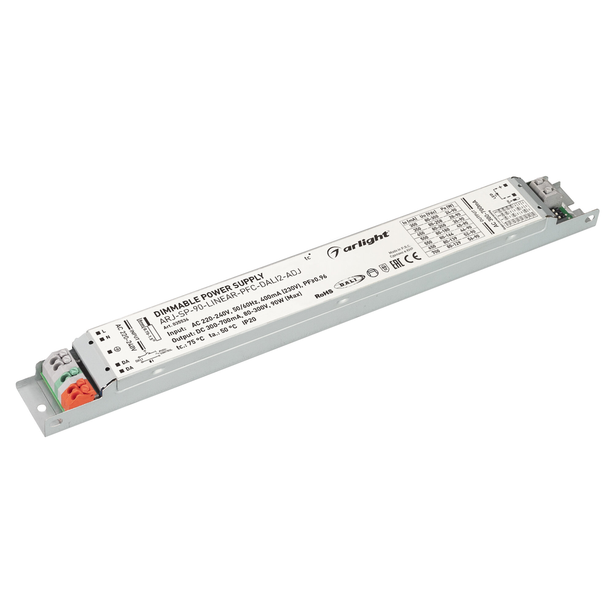 Блок питания для светодиодной ленты Arlight ARJ-SP-90-LINEAR-PFC-DALI2-ADJ (90W, 80-300V, 0.3-0.7A)
