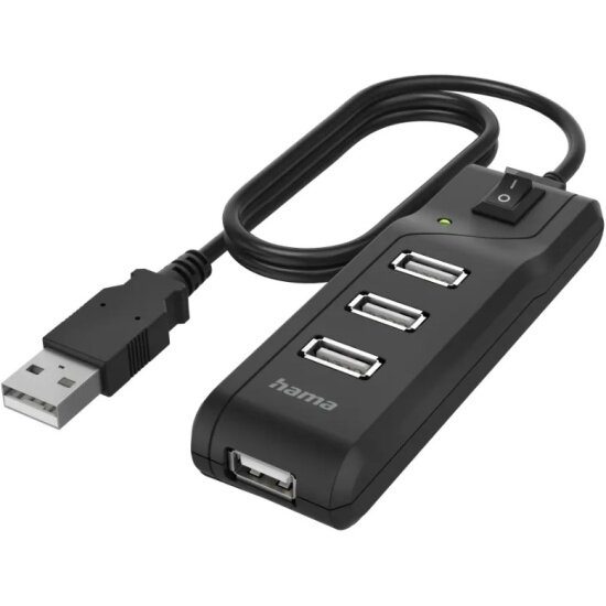 Разветвитель Hama USB H-200118, 4 порта, 4x USB-A - USB 2.0, 480 Мбит/с, Черный