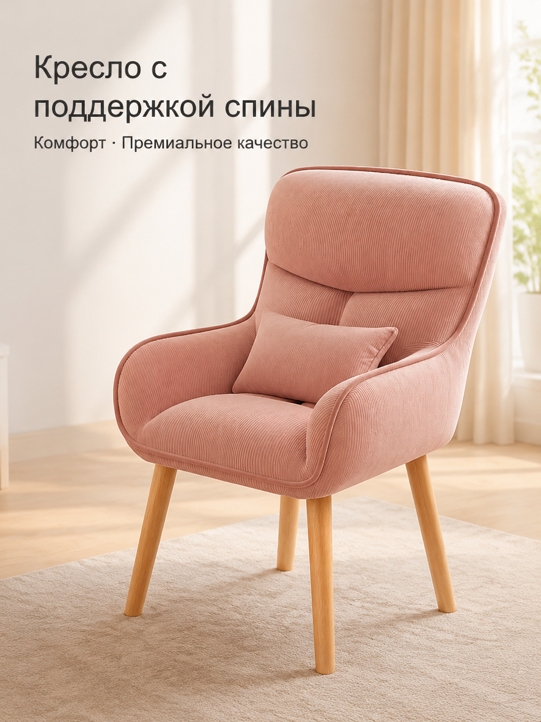 Мягкий стул для спальни с подушкой, розовый, деревянные ножки, для макияжа и учёбы