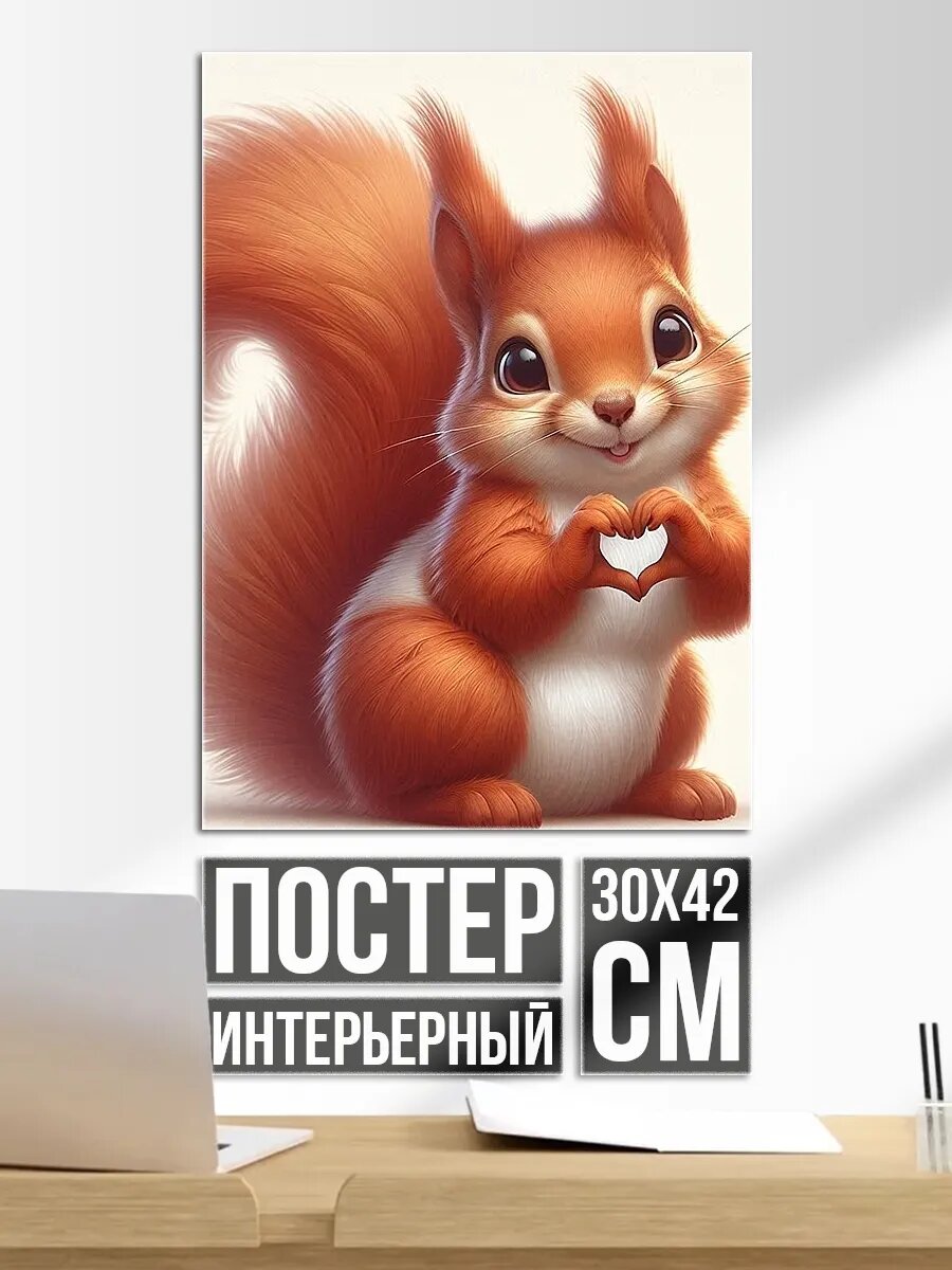 Плакат постер Милая белка с сердцем