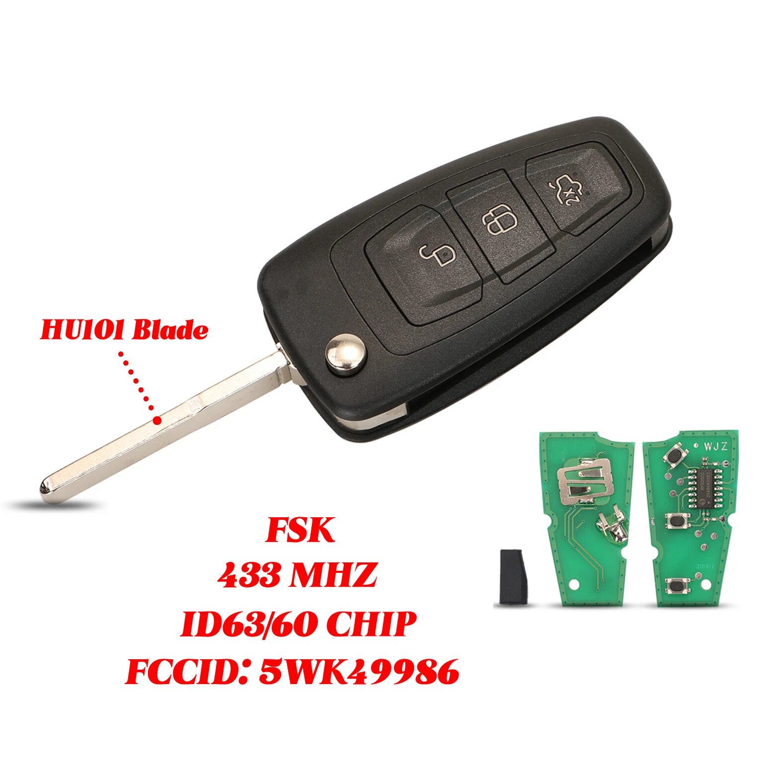 Jingyuqin 3BTN 433 МГц FSK Чип-ключ Для Автомобиля Ford Kuga C-Max Focus Fiesta Mondeo Galaxy - Дизайн С Выкидным Лезвием