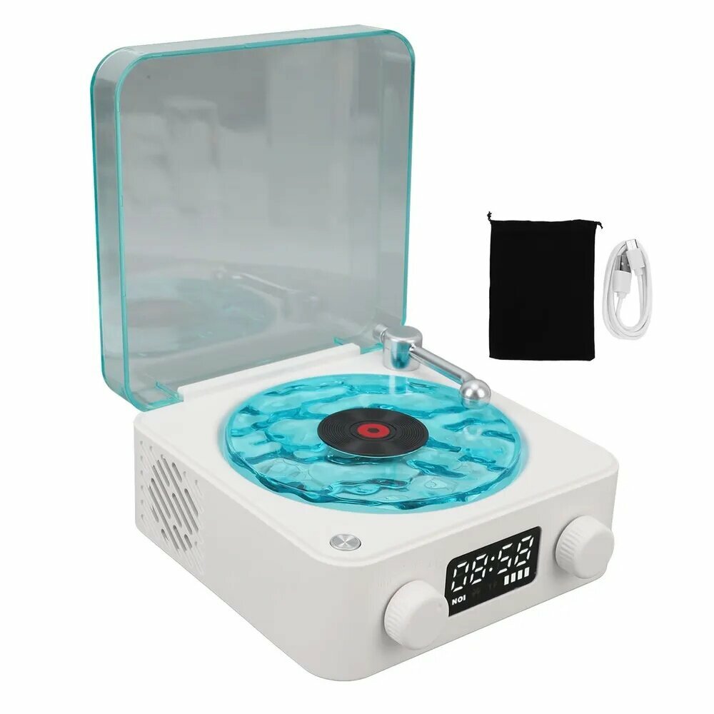 Винтажный Bluetooth-граммофон 4 режима, часы, ночник, белый