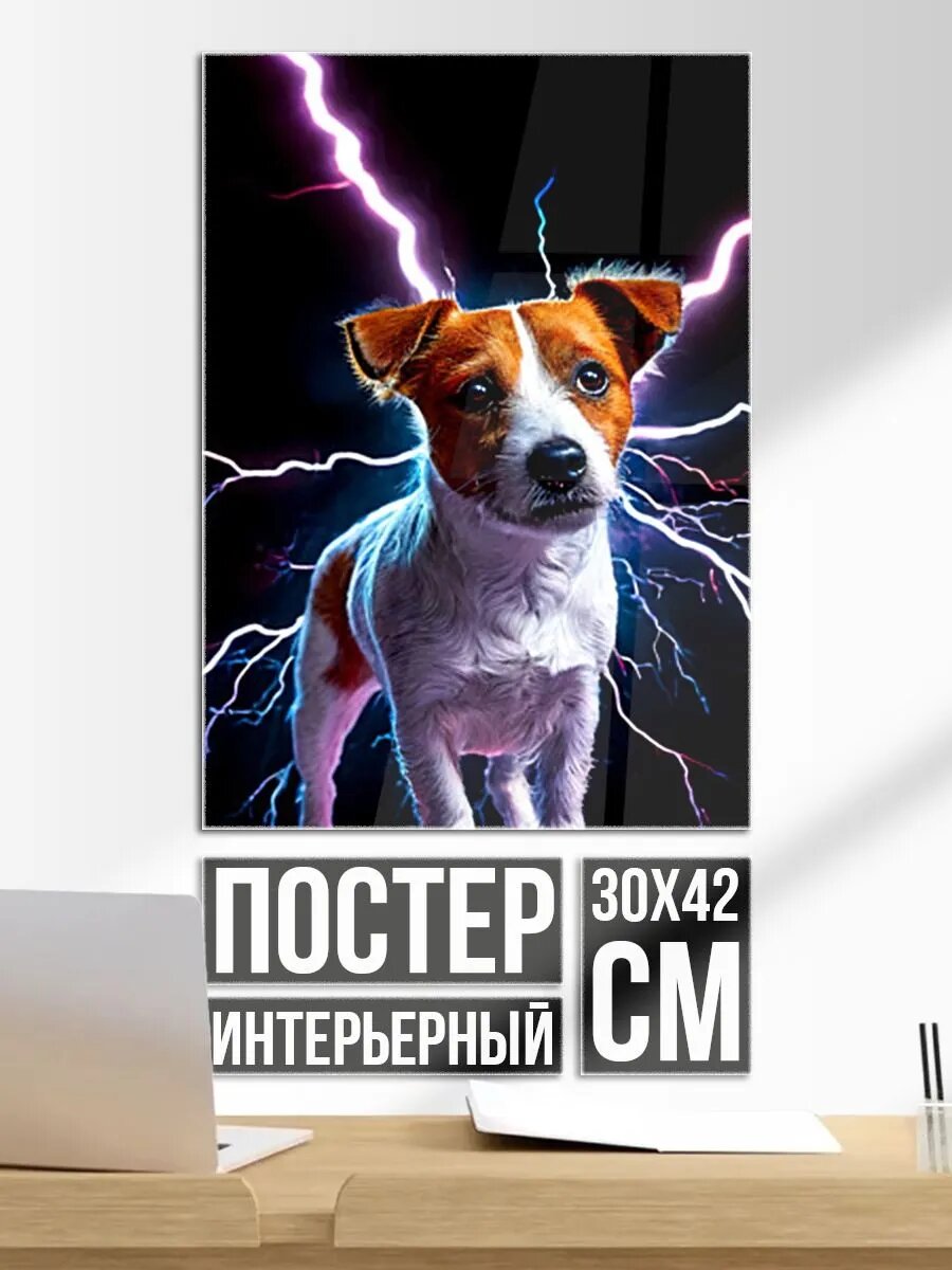 Постер на стену Джек Рассел терьер и молния