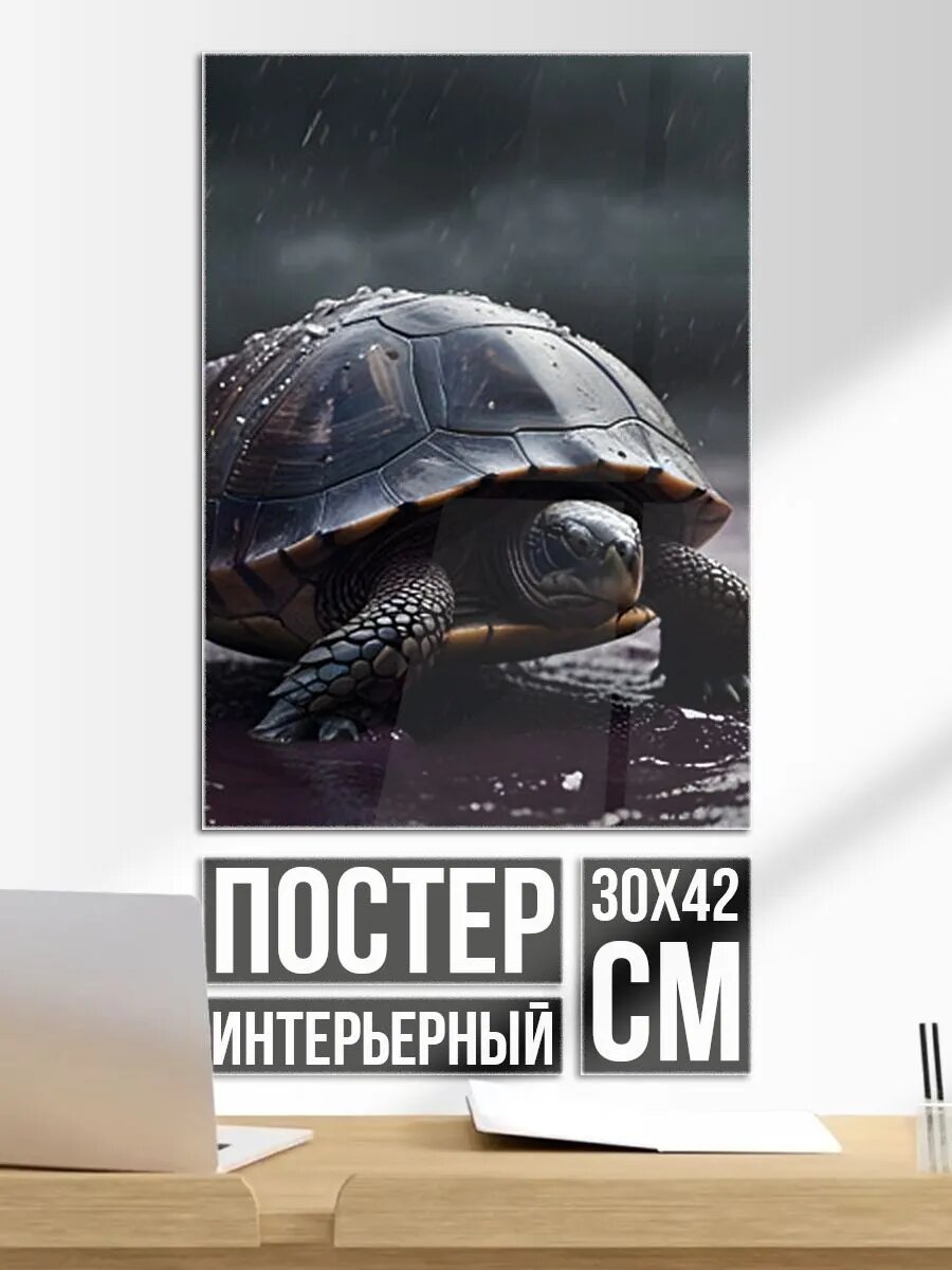 Постер на стену Черепаха в дожде