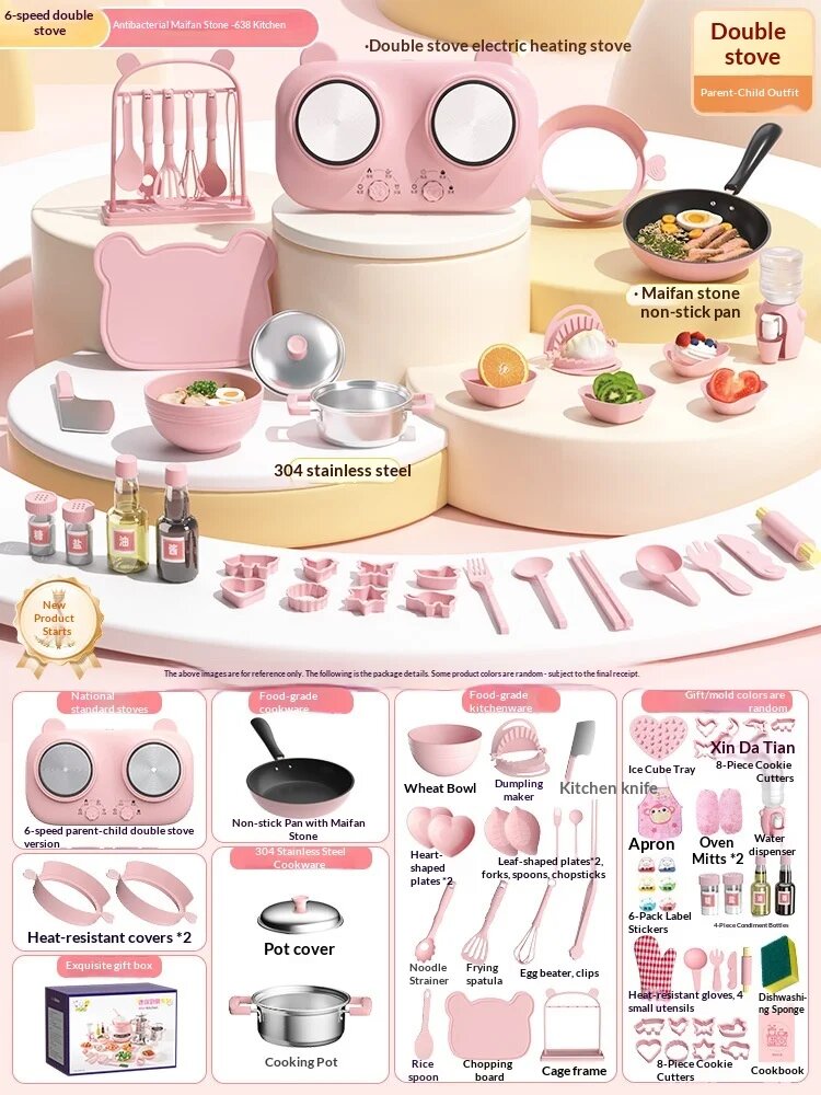 Мини-кухонный набор для настоящего приготовления JONE Kids с сертификатом 3C, безопасная посуда, игрушка для имитационного игры для девочек в возрасте 6, 8, 10 лет, подарок на Новый год и день рождения