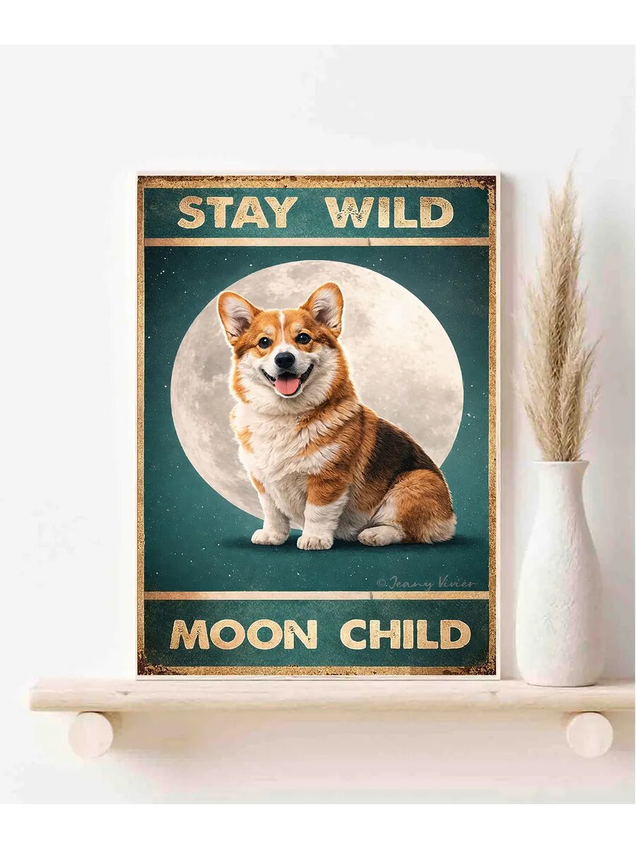 Вельш-корги пемброк, Stay Wild Moon Child, Плакат 30x42см