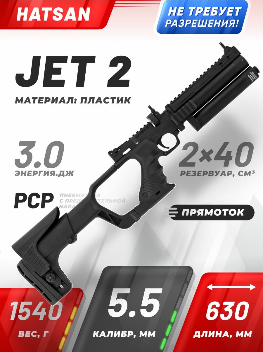 Пневматический пистолет Hatsan JET 2, кал. 5.5, 3 Дж (PCP, пластик)