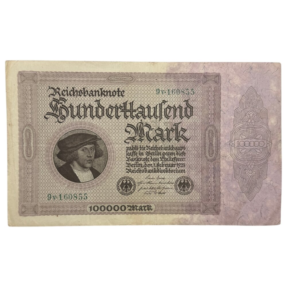 Веймарская республика (Германия) 100000 марок 1923 г. (01.02) (Без литеры) (Серия 9V)