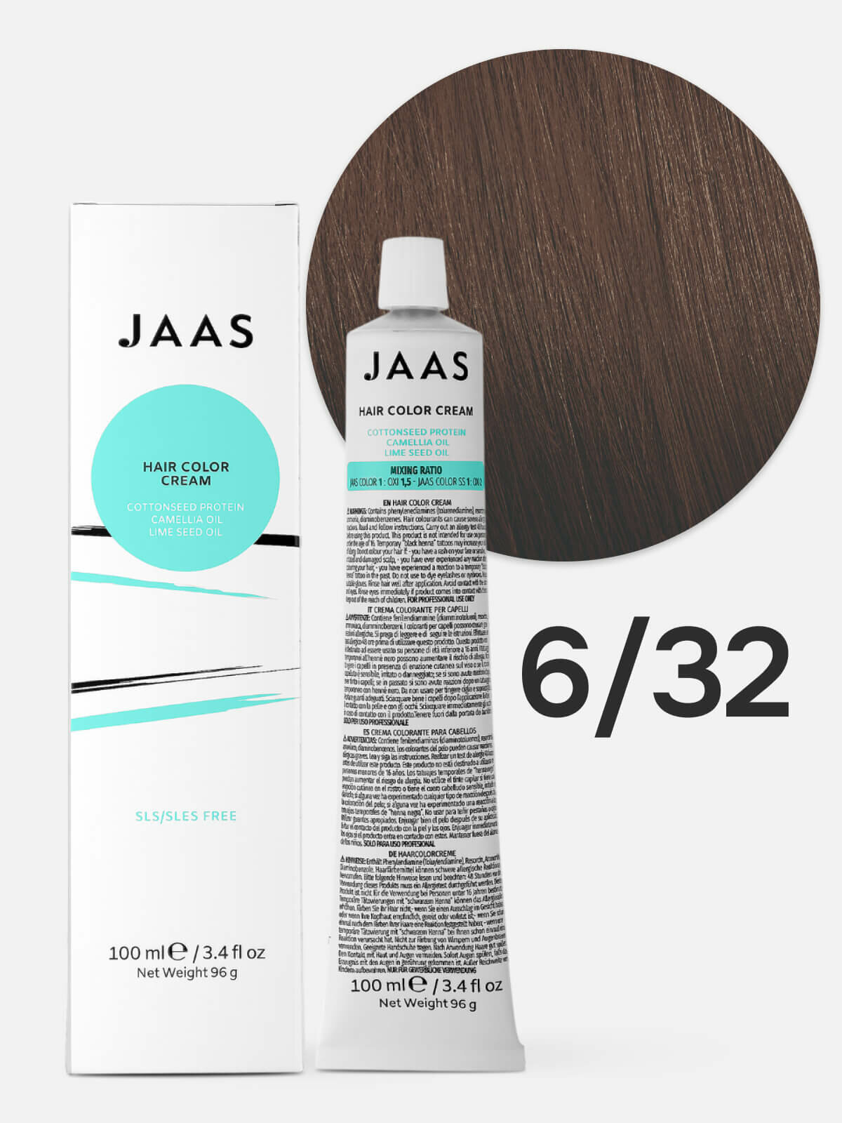 Крем - краска для волос профессиональная Jaas 6/32 Темный русый Бежевый, 100 мл