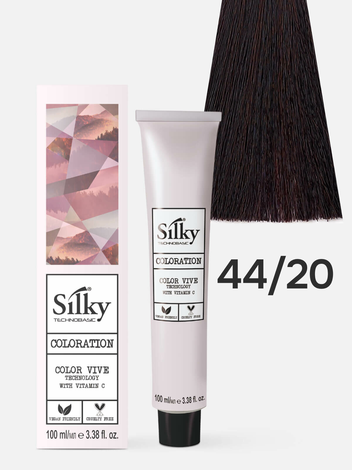 Крем - краска для волос профессиональная Silky Color Vive/Ultralift 44/20 Глубокий каштановый Коричневый, 100 мл