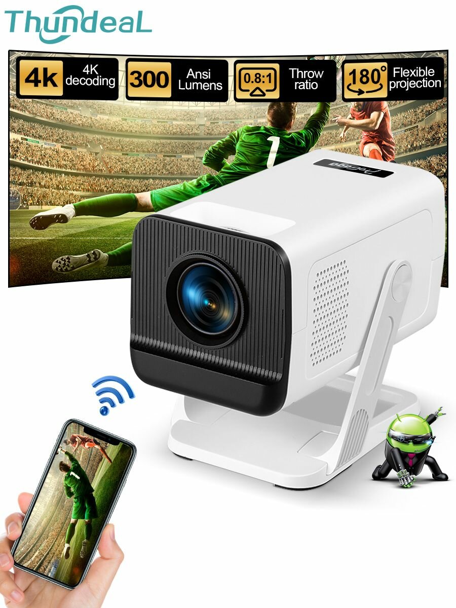 ThundeaL Проектор PROGAGA PG310 Мини-проектор 4K Android 300Ansi BT5.4 Projetor для просмотра фильмов, Умный домашний кинотеатр, Видео