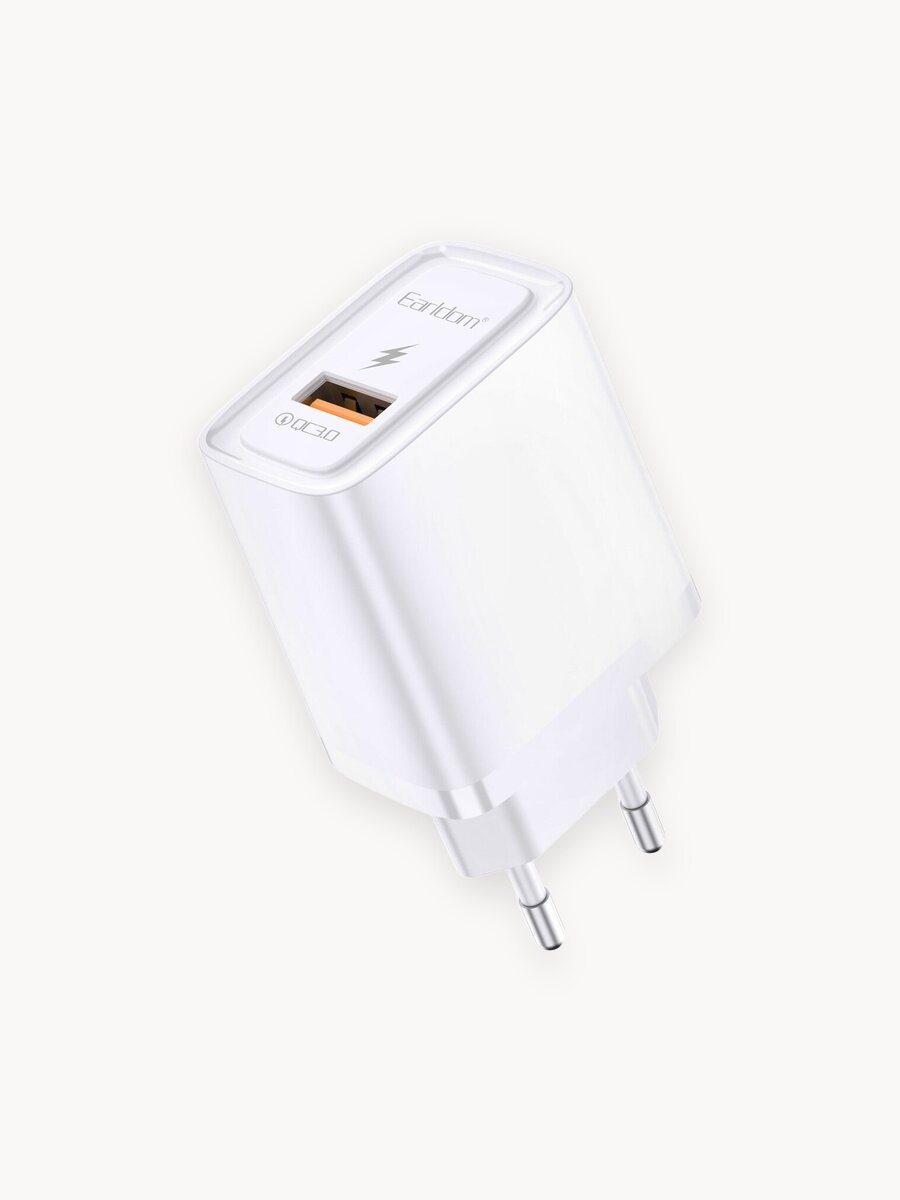 Быстрая зарядка для телефона 18W с TYPE-C и USB портами / Блок питания Earldom EU35 / Сетевое зарядное устройство / Белая