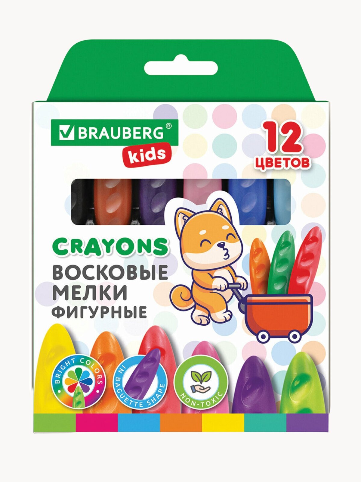 Восковые мелки для рисования детские фигурные Батоны, цветные карандаши для малышей и детей, набор 12 цветов, Brauberg Kids, 273093